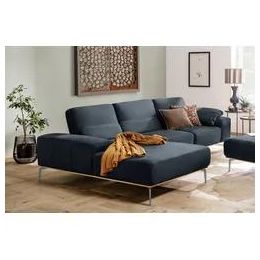 Ecksofa W.Schillig "run" Sofas Gr. B/H/T: 319cm x 88cm x 178cm, Longlife Xtra-Leder Z73, Recamiere links, mit Sitztiefenverstellung, blau (blau z73) mit elegantem Holzsockel, Füße in Silber matt, Breite 319 cm