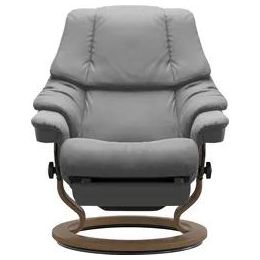 Relaxsessel stressless "Reno" Sessel Gr. Leder BATICK, PowerTM Leg & Back-Classic Base Eiche-M, B/H/T: 79cm x 98cm x 78cm, grau (wild dove batick) elektrisch verstellbar, optional 2-motorisch, Größe M & L