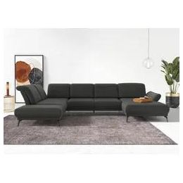 Wohnlandschaft Inosign "Coco U-Form" Sofas Gr. B/H/T: 382cm x 88cm x 242cm, Feincord, mega-Recamiere rechts, mit Sitztiefenverstellung-mit Armteilverstellung-mit Kopfteilverstellung-ohne Federkern, grau (anthrazit) Sitztiefen-, Arm- und Kopfteilverstellung, Cord-Bezug, Fußhöhe 15 cm