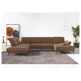 Wohnlandschaft Inosign "Coco U-Form" Sofas Gr. B/H/T: 382 cm x 88 cm x 242 cm, Breitcord, mega-Recamiere rechts, mit Sitztiefenverstellung-mit Armteilverstellung-mit Kopfteilverstellung-ohne Federkern, braun (latte) Sitztiefen-, Arm- und Kopfteilverstellung, Cord-Bezug, Fußhöhe 15 cm