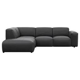 Ecksofa FLEXLUX "Lucera, super bequem durch hochwertigen Sitzaufbau mit Kaltschaum" Sofas Gr. B/H/T: 256cm x 73cm x 231cm, Echtleder, Ottomane rechts, schwarz (deep schwarz) modern & anschmiegsam, L-Form, Designsofa