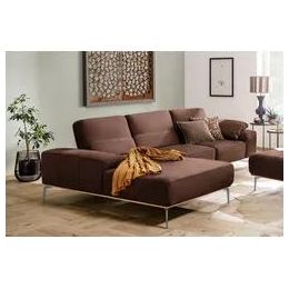 Ecksofa W.Schillig "run" Sofas Gr. B/H/T: 319cm x 88cm x 178cm, Longlife Xtra-Leder Z73, Recamiere links, mit Sitztiefenverstellung, braun (macchiato z73) mit elegantem Holzsockel, Füße in Silber matt, Breite 319 cm