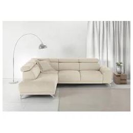 Ecksofa 3C Candy "Greve L-Form" Sofas Gr. B/H/T: 249cm x 79cm x 209cm, Struktur, Ottomane links, mit Sitzvorzug motorisch im 2-Sitzer, beige (natur) wahlweise mit motorischem Sitzvorzug, manuelle Kopfteilverstellung