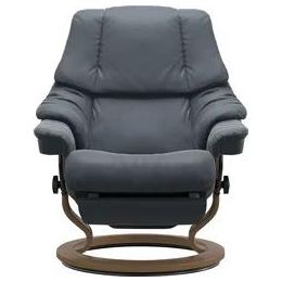 Relaxsessel stressless "Reno" Sessel Gr. Leder BATICK, PowerTM Leg & Back-Classic Base Eiche-M, B/H/T: 79cm x 98cm x 78cm, blau (atlantic blue batick) elektrisch verstellbar, optional 2-motorisch, Größe M & L