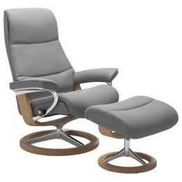 Relaxsessel stressless "View" Sessel Gr. Leder BATICK, Cross Base Eiche, Relaxfunktion-Drehfunktion-PlusTMSystem-Gleitsystem-BalanceAdaptTM, B/H/T: 78cm x 108cm x 78cm, grau (wild dove batick) mit Signature Base, Größe S,Gestell Eiche