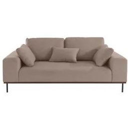 2-Sitzer Andas "Mikael" Sofas Gr. B/H/T: 202cm x 87cm x 103cm, Struktur weich, grau (taupe) mit hochwertigem, gebeiztem Holzrahmen und 4 Zierkissen