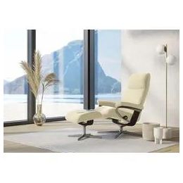 Relaxsessel stressless "View" Sessel Gr. Leder PALOMA, Cross Base Braun, Relaxfunktion-Drehfunktion-PlusTMSystem-Gleitsystem-BalanceAdaptTM, B/H/T: 78cm x 108cm x 78cm, beige (vanilla paloma) mit Cross Base, Größe S, M & L, Holzakzent Braun