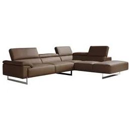 Ecksofa Egoitaliano "Malika" Sofas Gr. B/H/T: 300 cm x 94 cm x 107 cm, Leder BULL, Ottomane rechts, mit Kopfteilverstellung, braun (chocolate) mit Ottomane, inkl. Kopfteilverstellung und chromfarbenen Metallfüßen