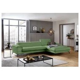 Ecksofa W.Schillig "piedroo" Sofas Gr. B/H/T: 343cm x 70cm x 193cm, Longlife Xtra-Leder Z69, Longchair rechts, mit Kopfteilverstellung-ohne Sitztiefenverstellung, grün (green z69) Kopfteilverstellung, wahlweise mit Sitztiefenverstellung, Breite 343cm