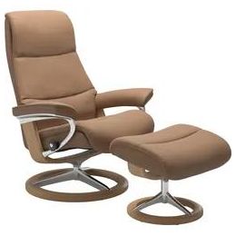 Relaxsessel stressless "View" Sessel Gr. Leder BATICK, Cross Base Eiche, Relaxfunktion-Drehfunktion-PlusTMSystem-Gleitsystem-BalanceAdaptTM, B/H/T: 78cm x 108cm x 78cm, braun (latte batick) mit Signature Base, Größe S,Gestell Eiche