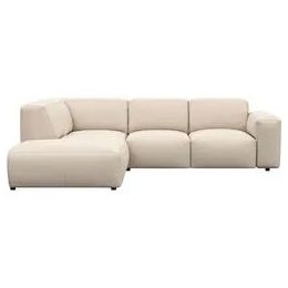 Ecksofa FLEXLUX "Lucera, super bequem durch hochwertigen Sitzaufbau mit Kaltschaum" Sofas Gr. B/H/T: 256cm x 73cm x 231cm, Echtleder, Ottomane rechts, weiß (warm weiß) modern & anschmiegsam, L-Form, Designsofa