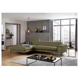 Ecksofa W.Schillig "piedroo, Designsofa mit tollem Sitzkomfort, bequem, L-Form", grün (camouflage z69), B:343cm H:70cm T:193cm, Longlife Xtra-Leder Z69: Das feinnarbige, gedeckte Softleder Z69 besticht durch seine außergewöhnliche Weichheit im trendigen u00bbVintage-Looku00ab, Hautstärke 0, 9 - 1, 1 mm, Sofas, Kopfteilverstellung, wahlweise mit Sitztiefenverstellung, Breite 343cm