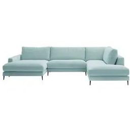 Wohnlandschaft Inosign "Downtown XXL B/T/H: 341/223/84 cm Loungemöbel zum Relaxen" Sofas Gr. B/H/T: 341cm x 84cm x 223cm, Cord, Recamiere links, blau (hellblau) weicher Sitzkomfort, Cord-Bezug, Sitzkomfort U-Form