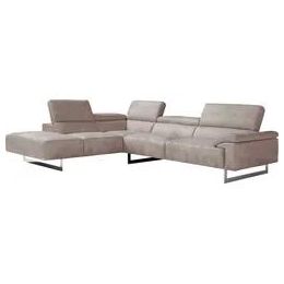 Ecksofa Egoitaliano "Malika" Sofas Gr. B/H/T: 300cm x 94cm x 107cm, Luxus-Microfaser Lederoptik, Ottomane links, mit Kopfteilverstellung, grau (opal grau) mit Ottomane, inkl. Kopfteilverstellung und chromfarbenen Metallfüßen