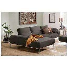 Ecksofa W.Schillig "run" Sofas Gr. B/H/T: 319cm x 88cm x 178cm, Longlife Xtra-Leder Z73, Recamiere links, mit Sitztiefenverstellung, grau (graphit z73) mit elegantem Holzsockel, Füße in Silber matt, Breite 319 cm