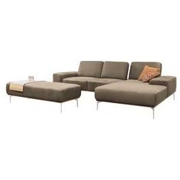 Ecksofa W.Schillig "run" Sofas Gr. B/H/T: 279cm x 88cm x 178cm, Longlife Xtra-Leder Z73, Recamiere rechts, mit Sitztiefenverstellung, beige (stone z73) mit elegantem Holzsockel, Füße in Chrom glänzend, Breite 279 cm