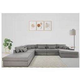 Wohnlandschaft RAUM.ID "Enid U-Form" Sofas Gr. B/H/T: 460cm x 75cm x 330cm, Struktur fein, Ottomane rechts, beige (natur) 6 Teile, bestehend aus Modulen, in vielen Bezügen, auch Breitcord