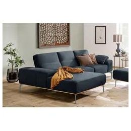 Ecksofa W.Schillig "run" Sofas Gr. B/H/T: 279cm x 88cm x 178cm, Longlife Xtra-Leder Z73, Recamiere links, mit Sitztiefenverstellung, blau (blau z73) mit elegantem Holzsockel, Füße in Silber matt, Breite 279 cm