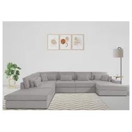 Wohnlandschaft RAUM.ID "Enid U-Form" Sofas Gr. B/H: 460cm x 75cm, Struktur, Ottomane rechts, grau (hellgrau) 6 Teile, bestehend aus Modulen, in vielen Bezügen, auch Breitcord