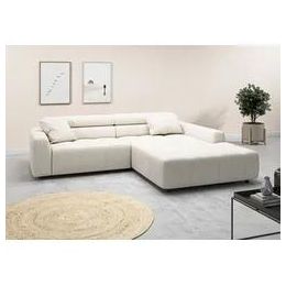 Ecksofa 3C Candy "Denver auch mit Cord- und Easy care-Bezug, Kopfteilverstellung L-Form" Sofas Gr. B/H/T: 258cm x 68cm x 217cm, Flachgewebe, Ottomane rechts, ohne motorische Sitztiefenverstellung, weiß wahlweise. mit motorischer Sitztiefenverstellung