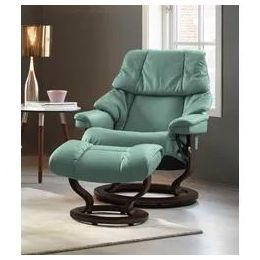 Relaxsessel stressless "Reno" Sessel Gr. Leder PALOMA, Classic Base Braun-M, Relaxfunktion-Drehfunktion-PlusTMSystem-Gleitsystem, B/H/T: 79cm x 98cm x 75cm, grün (aqua paloma) mit Classic Base, Größe S, M & L, Gestell Braun