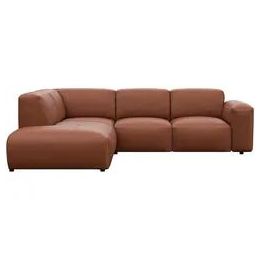 Ecksofa FLEXLUX "Lucera, super bequem durch hochwertigen Sitzaufbau mit Kaltschaum" Sofas Gr. B/H/T: 256cm x 73cm x 231cm, Echtleder, Ottomane rechts, braun (old chestnut brown) modern & anschmiegsam, L-Form, Designsofa