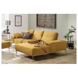 Ecksofa W.Schillig "run" Sofas Gr. B/H/T: 279cm x 88cm x 178cm, Longlife Xtra-Leder Z73, Recamiere rechts, mit Sitztiefenverstellung, gelb (sunrise z73) mit elegantem Holzsockel, Füße in Silber matt, Breite 279 cm