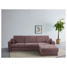 Ecksofa Home Affaire "Roma "M" Matratzenhöhe 14 cm, Dauerschlaffunktion, mit Unterfederung" Sofas Gr. B/H/T: 280cm x 85cm x 173cm, Struktur fein, Recamiere rechts, Liegefläche: 143 x 198cm, braun Liegemaße ca 143x198 cm, L-Form