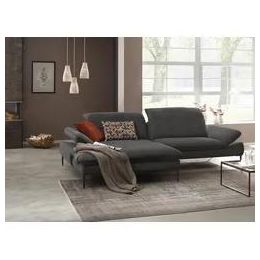 Ecksofa W.Schillig "enjoy&MORE" Sofas Gr. B/H/T: 294cm x 87cm x 185cm, Chenille-Flachgewebe R66, Recamiere links, mit Kopfteilverstellung-mit Armlehnenverstellung-mit Sitztiefenverstellung, grau (anthrazit r66) Sitztiefenverstellung, Füße schwarz pulverbeschichtet, Breite 294 cm