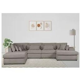 Wohnlandschaft RAUM.ID "Enid U-Form" Sofas Gr. B/H: 460cm x 75cm, Cord, Ottomane rechts, grau (taupe) 6 Teile, bestehend aus Modulen, in vielen Bezügen, auch Breitcord