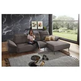 Ecksofa W.Schillig "levi, Designsofa, elegant und zeitlos, bequem, L-Form", braun (tobacco s22), B:309cm H:80cm T:182cm, Flachgewebe S22 (100% Polyester), Sofas, inklusive Kopfstützenverstellung & Seitenteilverstellung, Breite 309cm