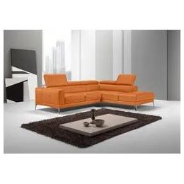 Ecksofa Egoitaliano "Claudie, Designsofa mit extrakomfortablem Sitzkomfort" Sofas Gr. B/H/T: 268cm x 97cm x 226cm, Leder BULL, Recamiere links, mit Kopfteilverstellung, orange Inkl. Kopfteilverstellung, L-Form