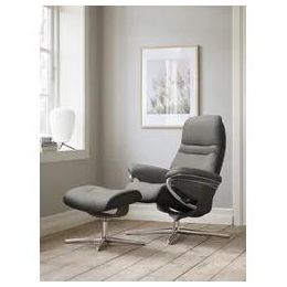 Relaxsessel stressless "Sunrise" Sessel Gr. ROHLEDER Stoff Q2 FARON, Cross Base Wenge, Relaxfunktion-Drehfunktion-PlusTMSystem-Gleitsystem-BalanceAdaptTM, B/H/T: 92cm x 105cm x 80cm, grau (grey q2 faron) mit Hocker, Cross Base, Größe S, M & L, Holzakzent Wenge