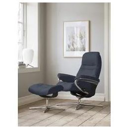 Relaxsessel stressless "Sunrise" Sessel Gr. Leder PALOMA, Cross Base Schwarz, Relaxfunktion-Drehfunktion-PlusTMSystem-Gleitsystem-BalanceAdaptTM, B/H/T: 92cm x 105cm x 80cm, blau (oxford blue paloma) mit Hocker, Cross Base, Größe S, M & L, Holzakzent Schwarz