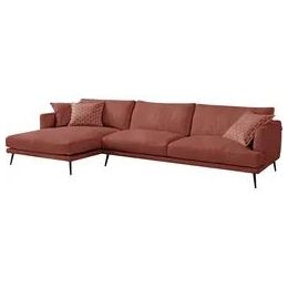 Ecksofa Egoitaliano "Sophia, Designsofa mit extrakomfortablem Sitzkomfort" Sofas Gr. B/H/T: 274cm x 77cm x 154cm, Luxus-Microfaser Lederoptik, Recamiere links, rot (marsala) mit Daunenfederung, L-Form