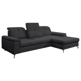 Ecksofa WERK2 "Meran L-Form" Sofas Gr. B/H/T: 270cm x 104cm x 170cm, Struktur weich, Recamiere rechts, Schlaffunktion, Bettkasten, verstellbare Kopfteile, Sitztiefenverstellung, grau (anthrazit) Schlafsofa mit Sitztiefenverstellung & verstellbaren Kopfteilen