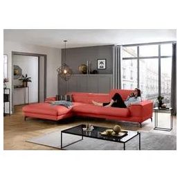 Ecksofa W.Schillig "piedroo" Sofas Gr. B/H/T: 343cm x 70cm x 193cm, Longlife Xtra-Leder Z69, Longchair links, mit Kopfteilverstellung-mit motorischer Sitztiefenverstellung, orange (rot z69) Kopfteilverstellung, wahlweise mit Sitztiefenverstellung, Breite 343cm