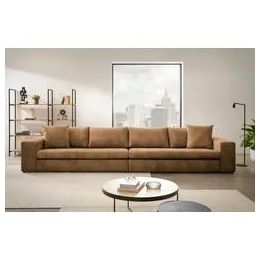 4-Sitzer Andas "SLEETLAND XXL in Samtvelours oder Vintage-Leder-Optik" Sofas Gr. B/H/T: 400 cm x 72 cm x 113 cm, Kunstleder, braun (cognac) besonders groß und bequem