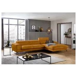 Ecksofa W.Schillig "piedroo" Sofas Gr. B/H/T: 343cm x 70cm x 193cm, Stoff S37, Longchair rechts, mit Kopfteilverstellung-mit motorischer Sitztiefenverstellung, gelb (brandy s37) Kopfteilverstellung, wahlweise mit Sitztiefenverstellung, Breite 343cm