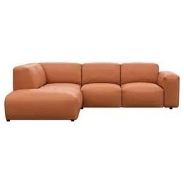 Ecksofa FLEXLUX "Lucera, super bequem durch hochwertigen Sitzaufbau mit Kaltschaum", braun (modern cognac braun), B:256cm H:73cm T:231cm, 100% Echteder, Sofas, modern & anschmiegsam, L-Form, Designsofa