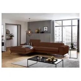 Ecksofa W.Schillig "piedroo" Sofas Gr. B/H/T: 343 cm x 70 cm x 193 cm, Longlife Xtra-Leder Z69, Longchair links, mit Kopfteilverstellung-mit motorischer Sitztiefenverstellung, braun (tabacco z69) Kopfteilverstellung, wahlweise mit Sitztiefenverstellung, Breite 343cm