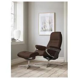 Relaxsessel stressless "Sunrise" Sessel Gr. Leder BATICK, Cross Base Wenge, Relaxfunktion-Drehfunktion-PlusTMSystem-Gleitsystem-BalanceAdaptTM, B/H/T: 92cm x 105cm x 80cm, braun (malt brown batick) mit Hocker, Cross Base, Größe S, M & L, Holzakzent Wenge