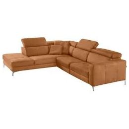 Ecksofa Egoitaliano "Matt, hoher Sitzkomfort und aufwendige Detailverarbeitung, L-Form" Sofas Gr. B/H/T: 285cm x 100cm x 221cm, Luxus-Microfaser Lederoptik, Ottomane links, braun (cognac) mit Ottomane, inkl. verstellbarer Kopfteile zum Relaxen