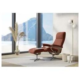 Relaxsessel stressless "View" Sessel Gr. Leder PALOMA, Cross Base Eiche, Relaxfunktion-Drehfunktion-PlusTMSystem-Gleitsystem-BalanceAdaptTM, B/H/T: 91cm x 110cm x 85cm, rot (henna paloma) mit Cross Base, Größe S, M & L, Holzakzent Eiche