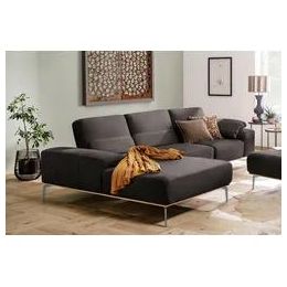 Ecksofa W.Schillig "run" Sofas Gr. B/H/T: 319 cm x 88 cm x 178 cm, Longlife Xtra-Leder Z73, Recamiere links, mit Sitztiefenverstellung, braun (mocca z73) mit elegantem Holzsockel, Füße in Silber matt, Breite 319 cm