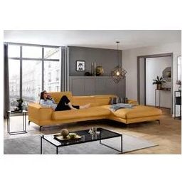 Ecksofa W.Schillig "piedroo" Sofas Gr. B/H/T: 343cm x 70cm x 193cm, Longlife Xtra-Leder Z69, Longchair rechts, mit Kopfteilverstellung-mit motorischer Sitztiefenverstellung, gelb (kurkuma z69) Kopfteilverstellung, wahlweise mit Sitztiefenverstellung, Breite 343cm