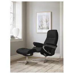 Relaxsessel stressless "Sunrise" Sessel Gr. Leder BATICK, Cross Base Schwarz, Relaxfunktion-Drehfunktion-PlusTMSystem-Gleitsystem-BalanceAdaptTM, B/H/T: 92cm x 105cm x 80cm, schwarz (black batick) mit Hocker, Cross Base, Größe S, M & L, Holzakzent Schwarz