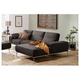 Ecksofa W.Schillig "run" Sofas Gr. B/H/T: 319 cm x 88 cm x 178 cm, Longlife Xtra-Leder Z73, Recamiere rechts, mit Sitztiefenverstellung, braun (mocca z73) mit elegantem Holzsockel, Füße in Silber matt, Breite 319 cm