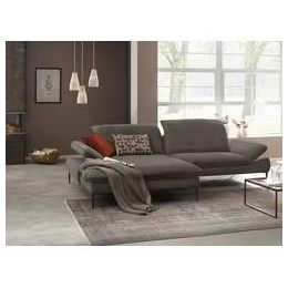 Ecksofa W.Schillig "enjoy&MORE" Sofas Gr. B/H/T: 294cm x 87cm x 185cm, Chenille-Flachgewebe R66, Recamiere links, mit Kopfteilverstellung-mit Armlehnenverstellung-mit Sitztiefenverstellung, braun (brown r66) Sitztiefenverstellung, Füße schwarz pulverbeschichtet, Breite 294 cm