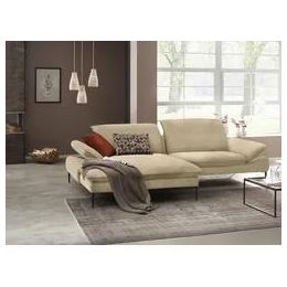 Ecksofa W.Schillig "enjoy&MORE" Sofas Gr. B/H/T: 294cm x 87cm x 185cm, Stoff S37, Recamiere links, mit Kopfteilverstellung-mit Armlehnenverstellung-mit Sitztiefenverstellung, beige (sahara s37) Sitztiefenverstellung, Füße schwarz pulverbeschichtet, Breite 294 cm